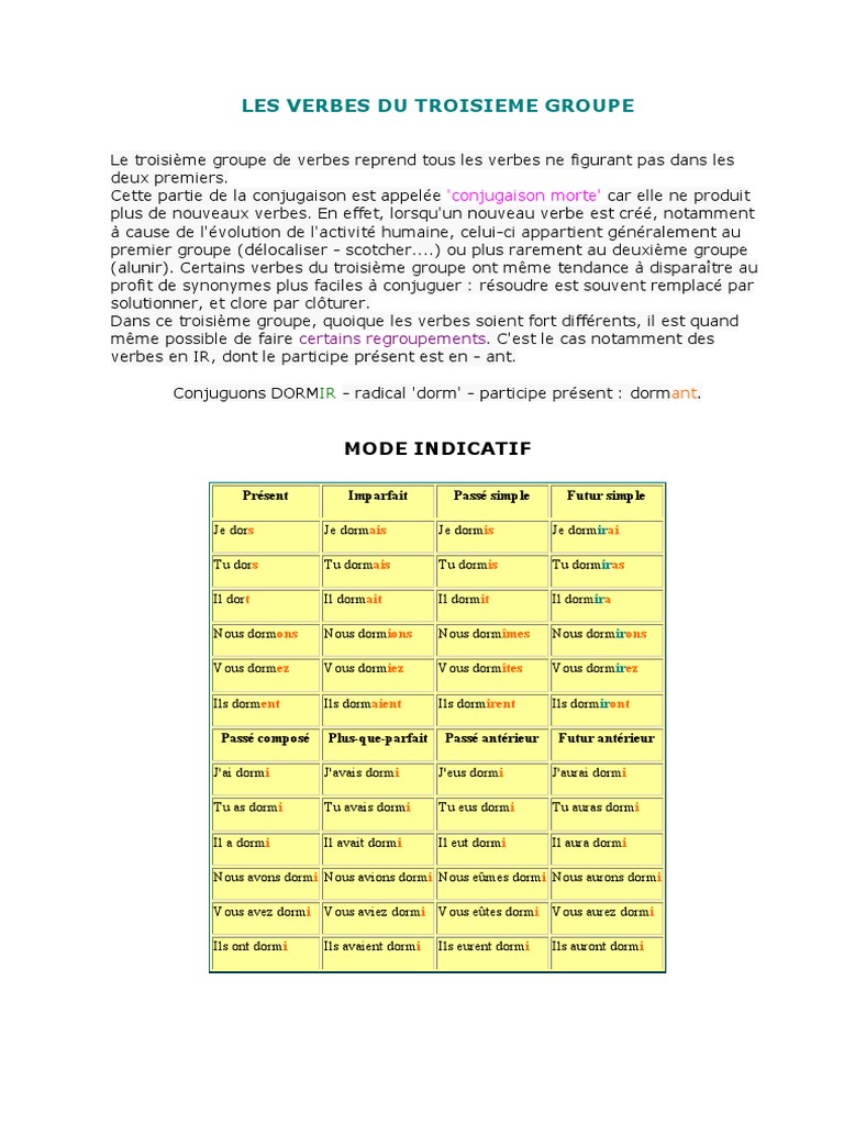 Les Verbes Du Troisieme Groupe | PDF | Conjugaison | Relations syntaxiques