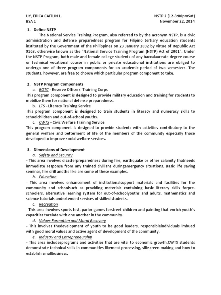 NSTP 2 - NSTP Deifiniton | PDF | Behavior Modification | Learning