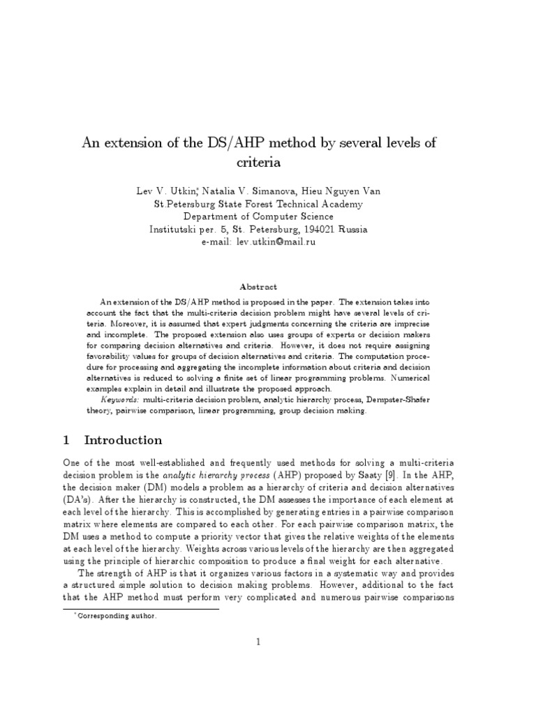 An Extension of The DS/AHP Method by Several Levels of Criteria ...