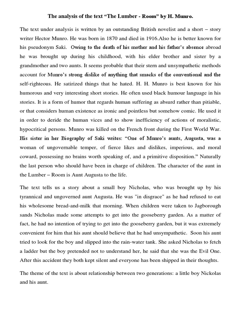 Analysis of Saki's "The Lumber Room" | PDF | Saki | Narrative