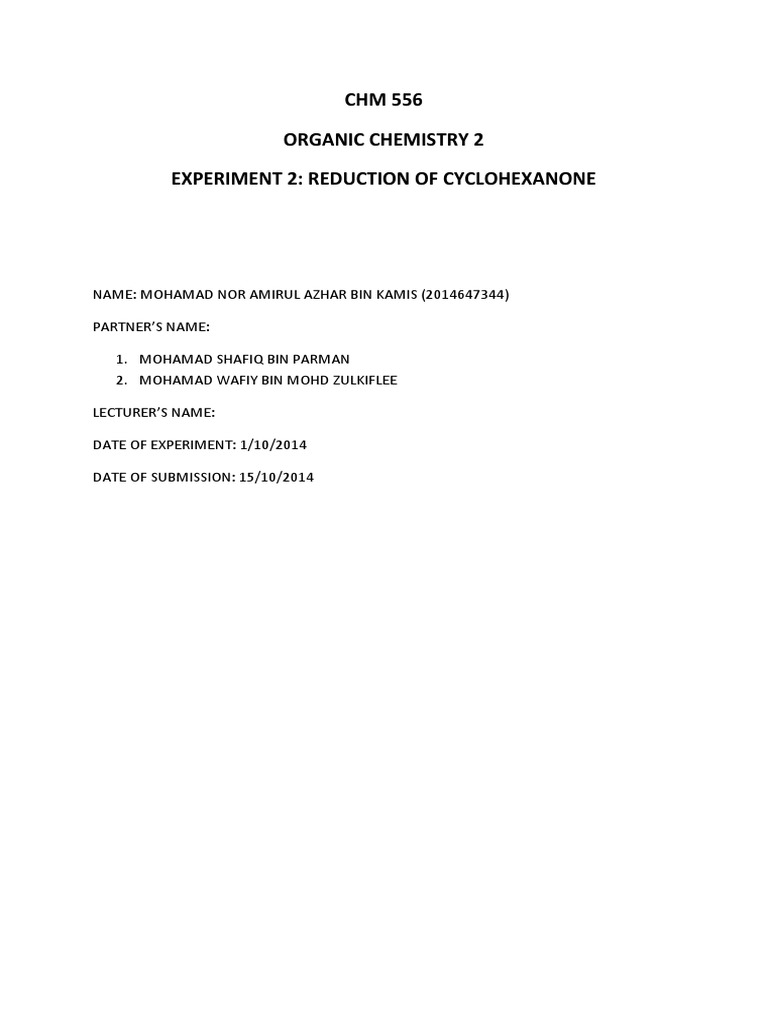 Cyclohexanone Reduction Lab Report | PDF | Redox | Chemical Compounds