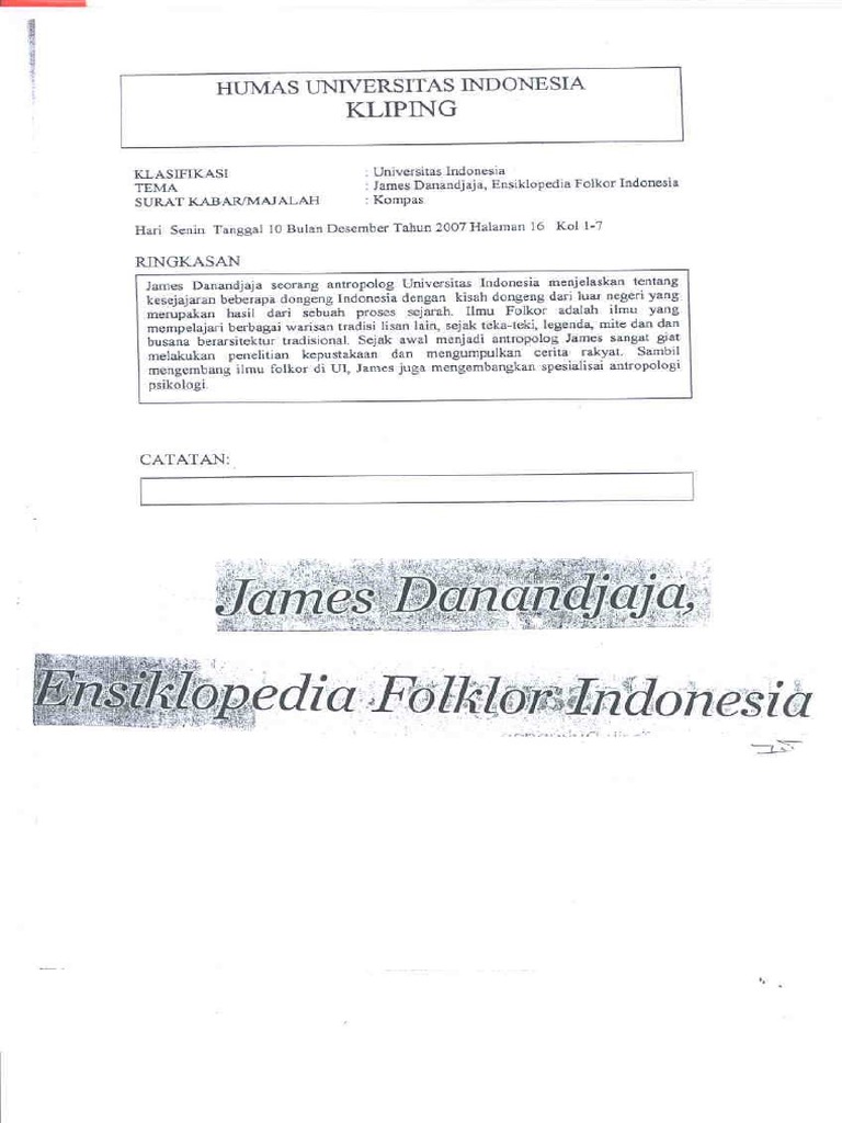 James Danandjaja Ensiklopedia Folklor Indonesia | PDF