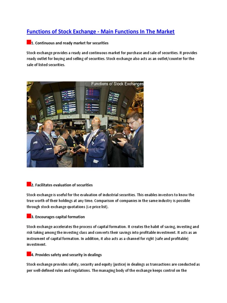 Functions of Stock Exchange - Main Functions in The Market: 1 ...