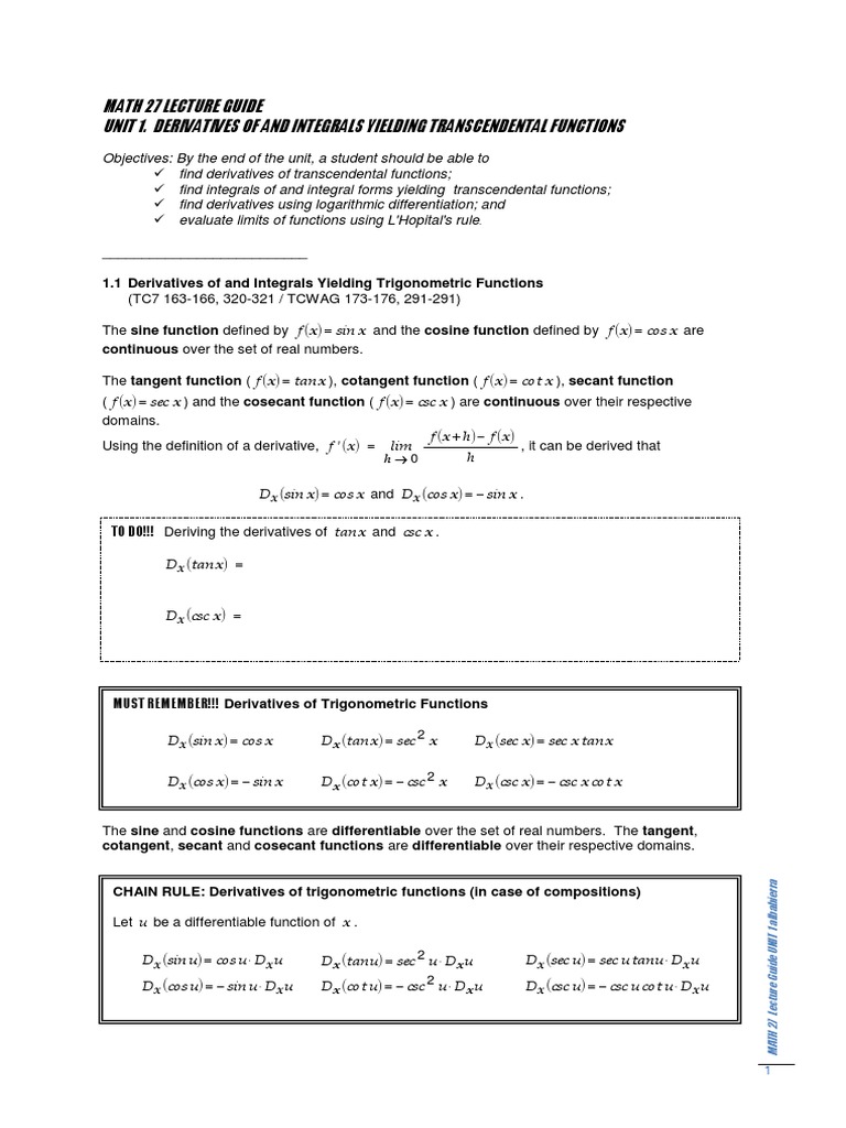 Transcendental Functions Overview | PDF | Trigonometric Functions | Sine