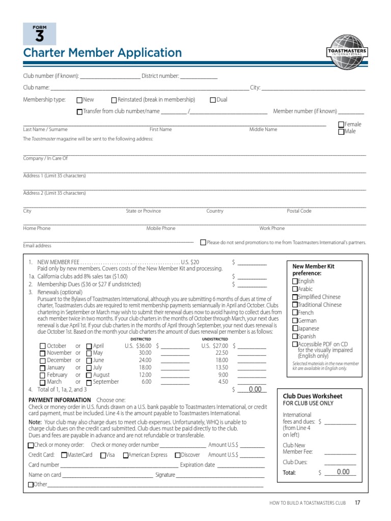 Toastmasters Club Membership Application | PDF | Money Order | Credit Card