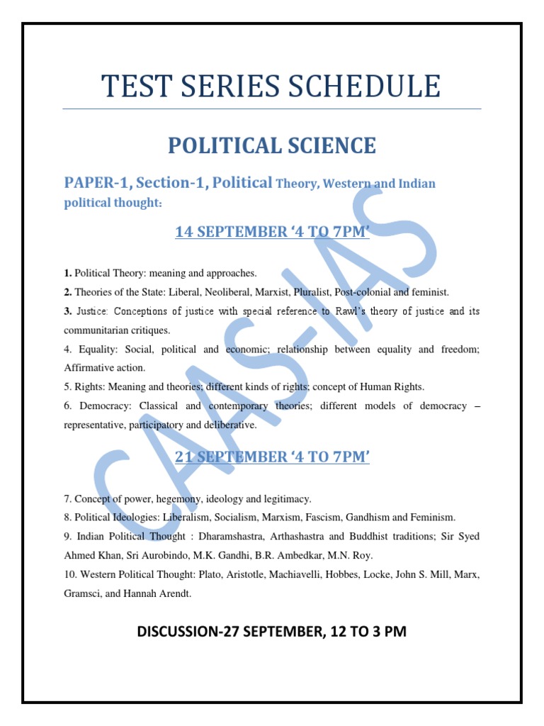 Test Series Schedule: Political Science | PDF | Political Philosophy ...