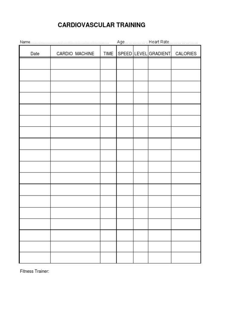 Cardiovascular Training Log Template | PDF