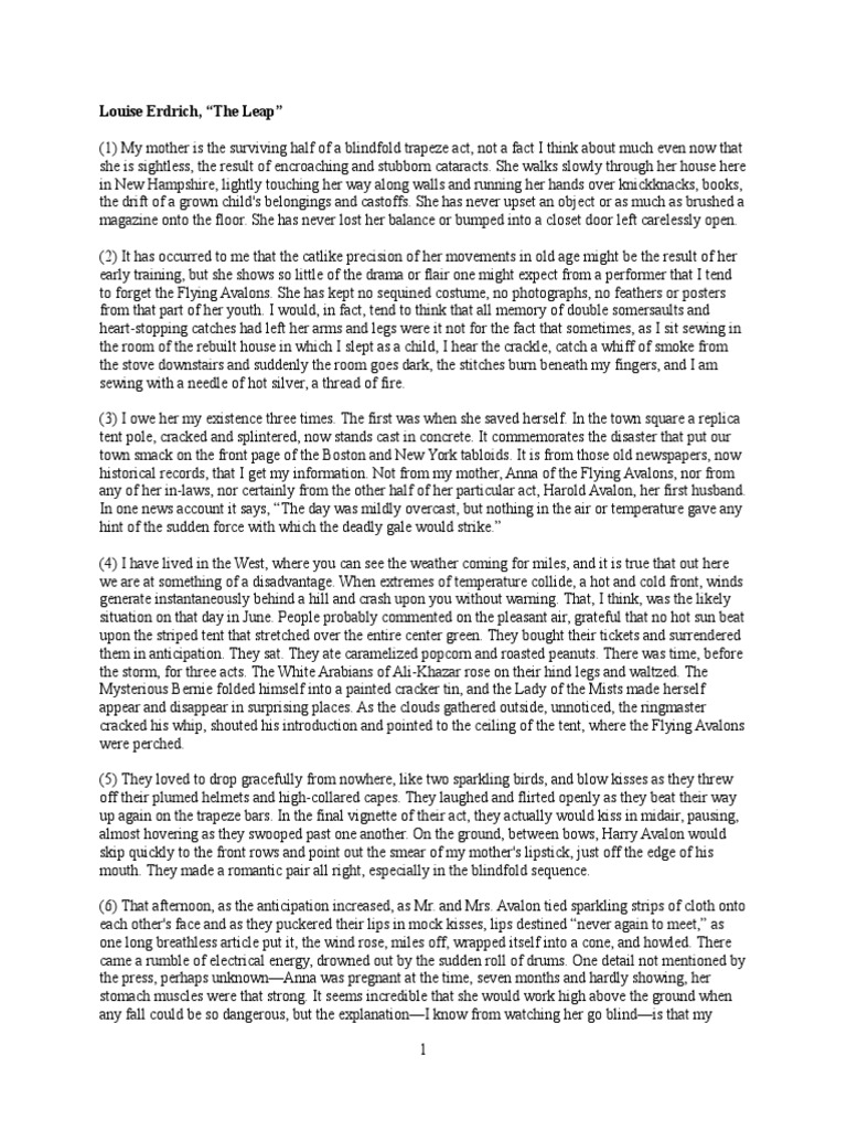 Louise Erdrich, "The Leap" | PDF | Poetry | Young Adult