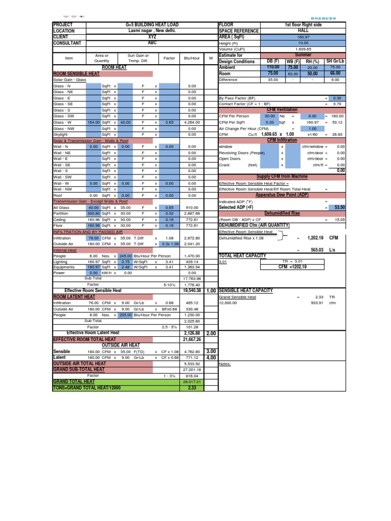 Heat Load Calculation | PDF | Wall | Ventilation (Architecture)