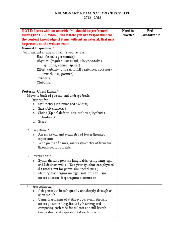 Pulmonary Exam Checklist Website2012 13 | PDF