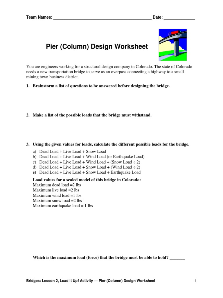 Pier (Column) Design Worksheet: Team Names: - Date | PDF | Column ...