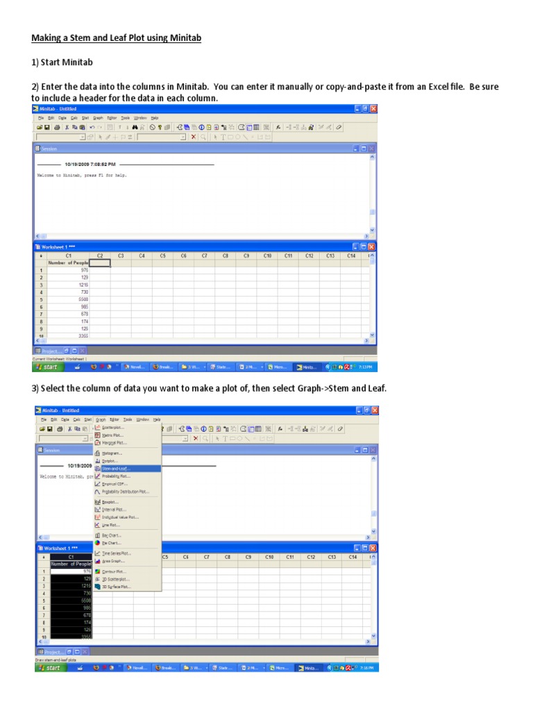 Making A Stem and Leaf Plot Using Minitab | PDF | Median | Statistics