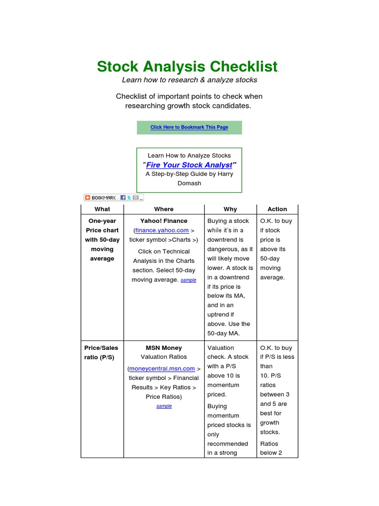 Stock Analysis Checklist | Stocks | Revenue