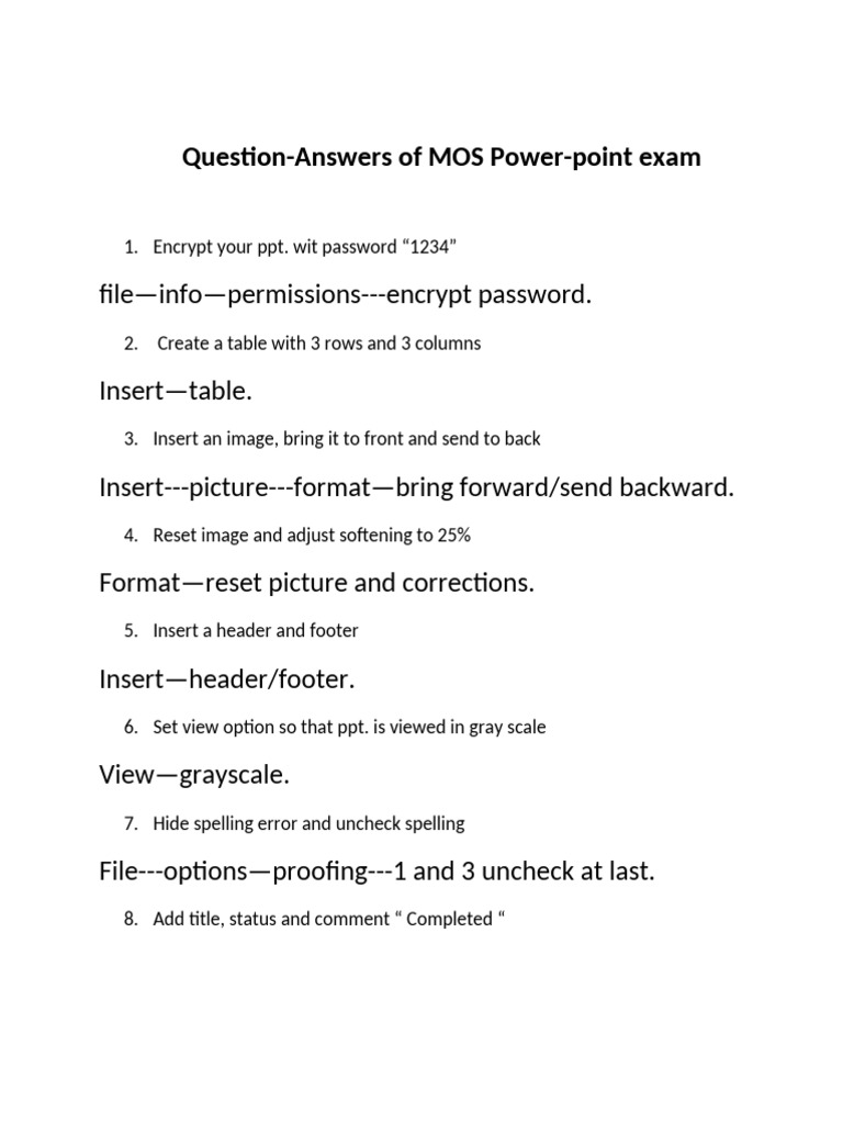 Helpbook for MOS Powerpoint exam | Microsoft Power Point | Computing