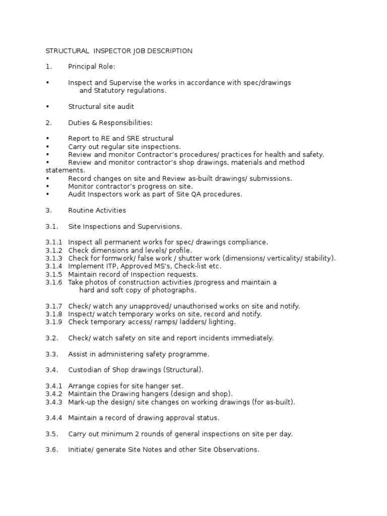 Structural Inspector Job Overview | PDF