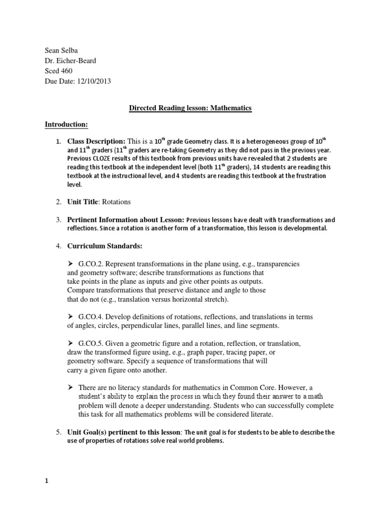 Directed Reading Lesson | PDF | Shape | Teachers