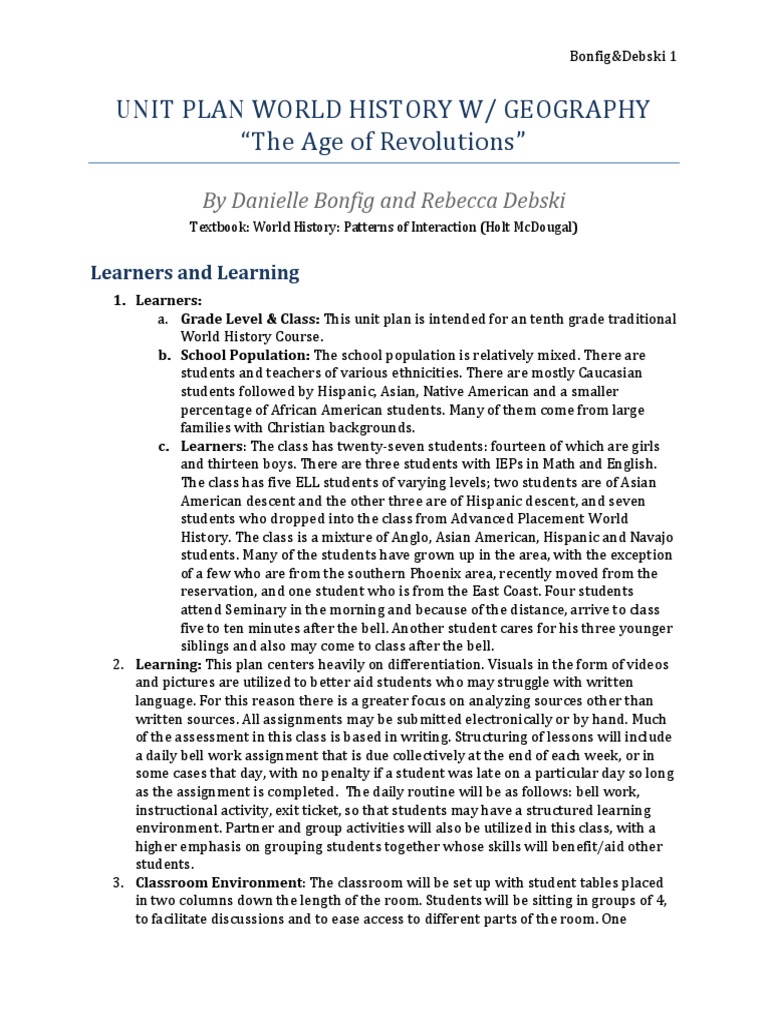 Age of Revolutions Unit Plan | PDF | Age Of Enlightenment | Classroom