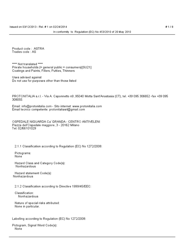 Msds Astra en Rel. 11 | PDF | Toxicity | Water