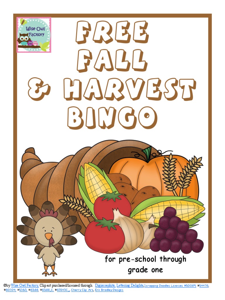 Free Fall Harvest Bingo Game | PDF | Gaming | Leisure