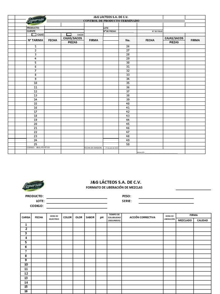 Formato de Producto Terminado