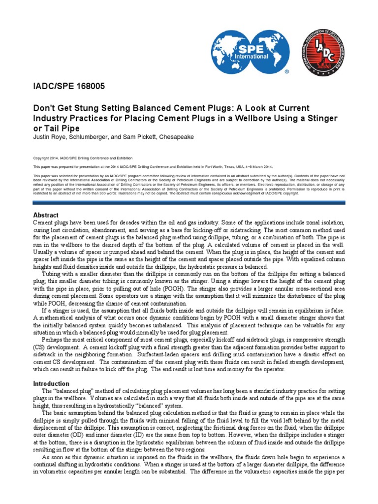 Cement Stinger Balanced Plug | PDF | Simulation | Volume