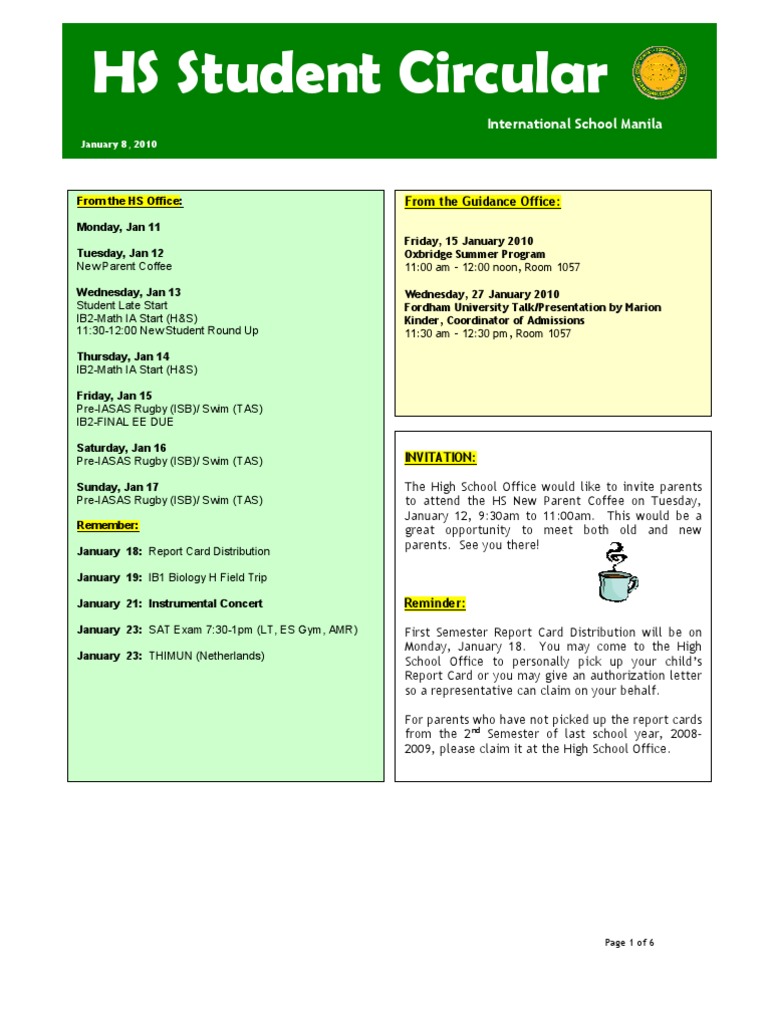 Student Circular Jan 08 | PDF | Bodyguard | Parking