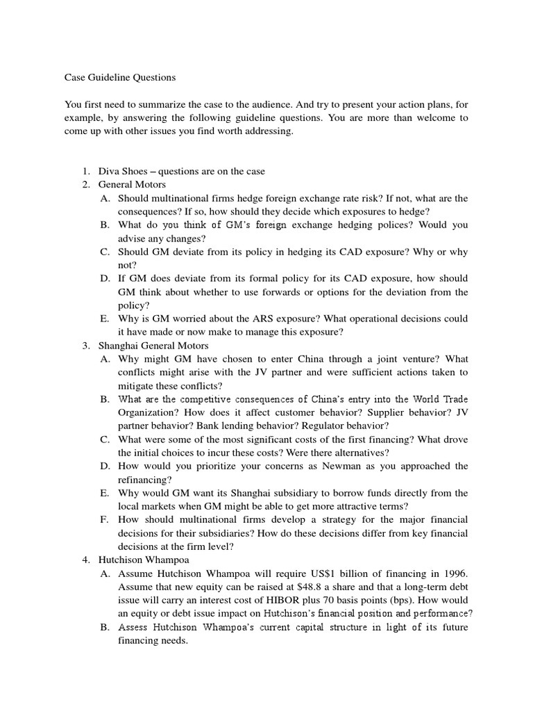 Case Guideline Questions | PDF | Capital Structure | Net Present Value