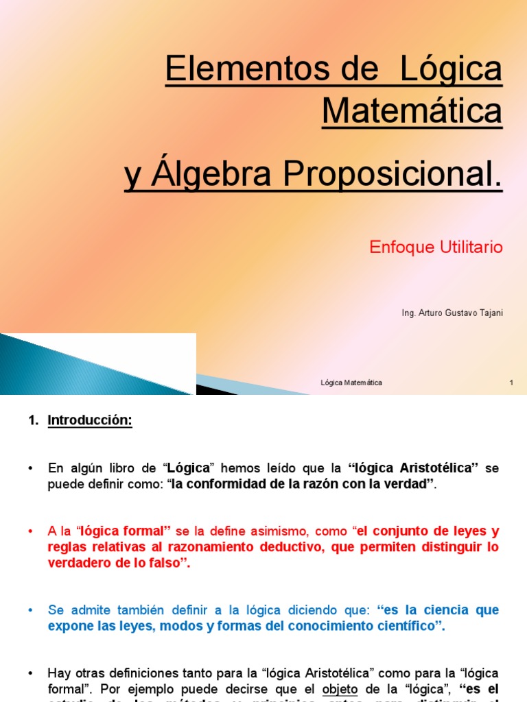 Elementos Logica Matematica y Algebra Proposicional Presentacion ...