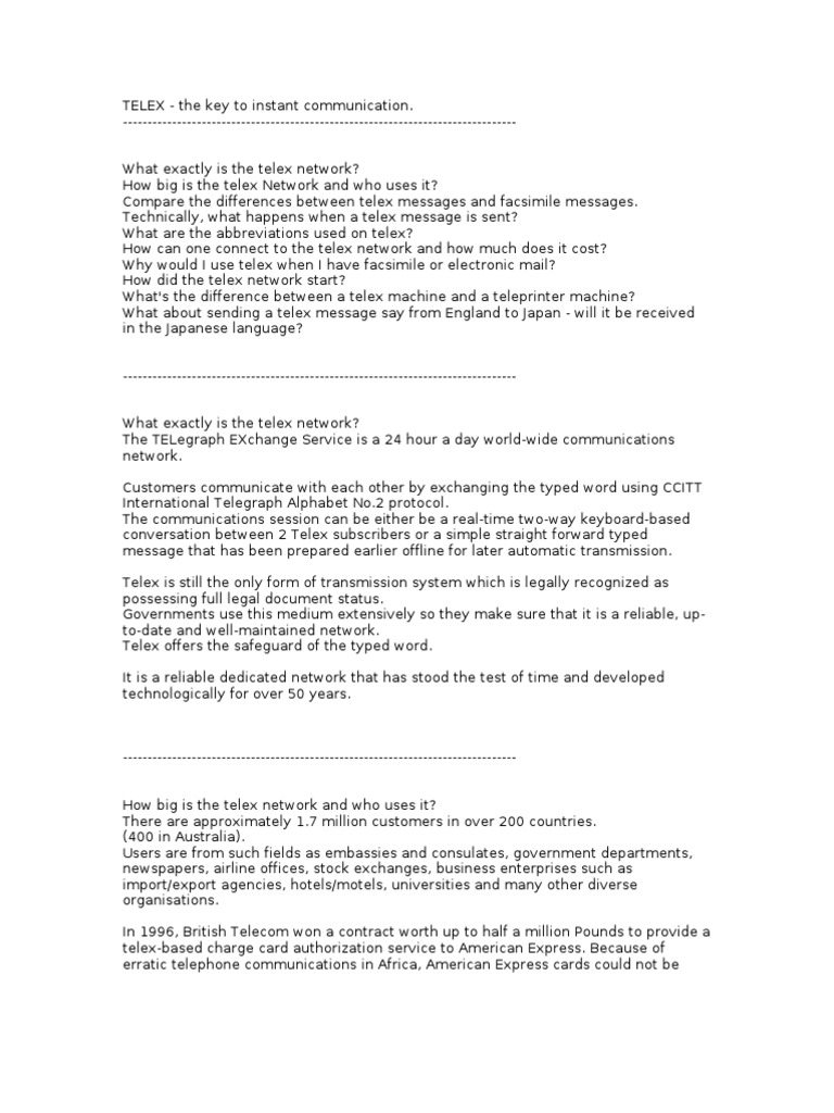 Telex: Global Communication Unveiled | PDF | Telegraphy | Fax