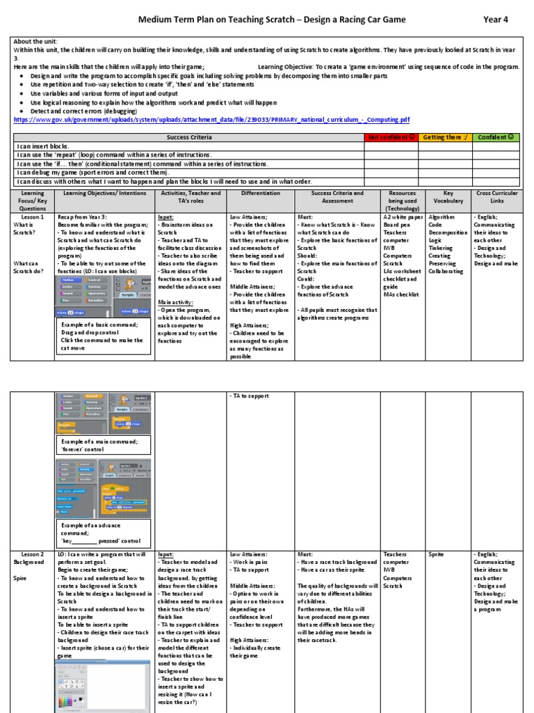 Year 4 Scratch Game Design Plan | PDF | Debugging | Control Flow