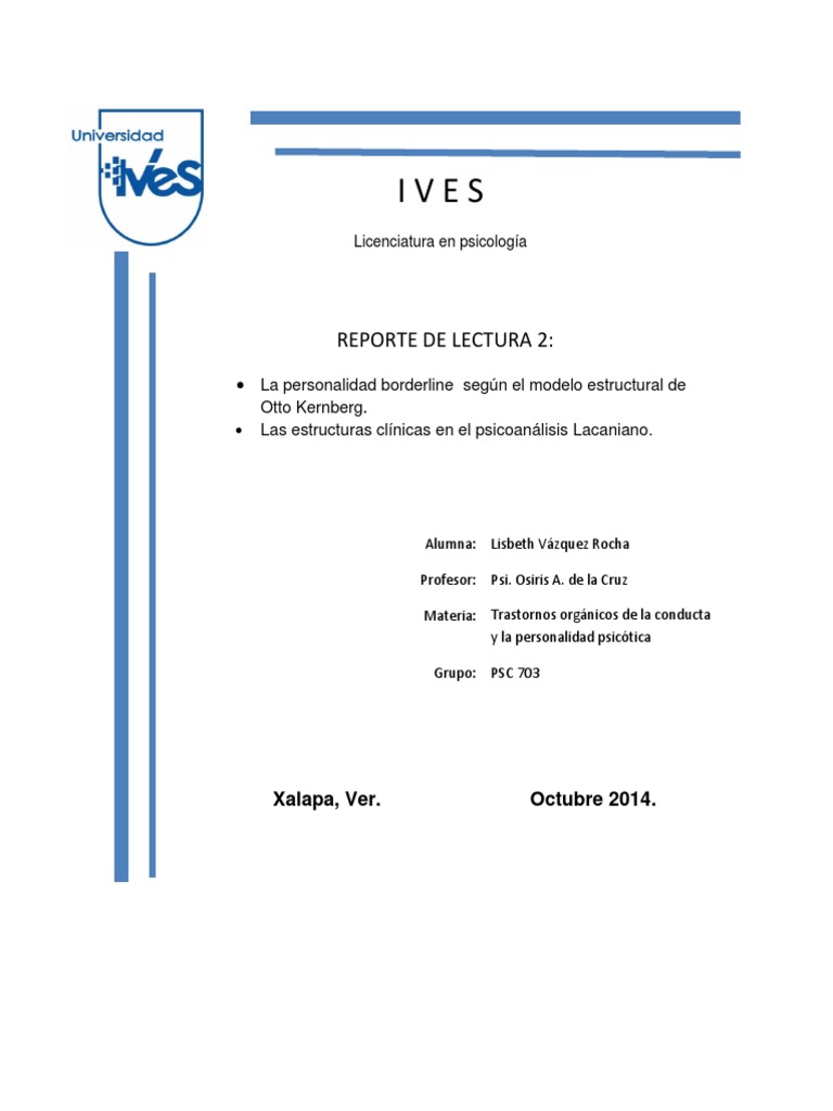 Estructura de la Personalidad Borderline | PDF | Trastorno límite de la ...