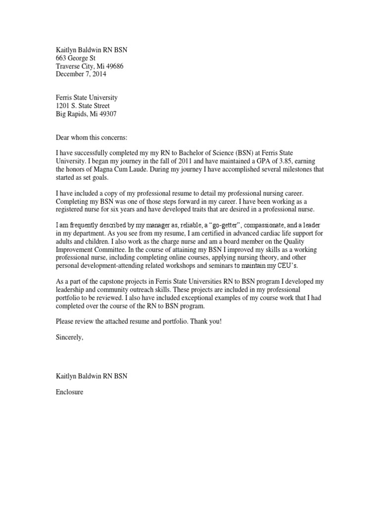 Kaitlyn Baldwin RN BSN Cover Letter | PDF