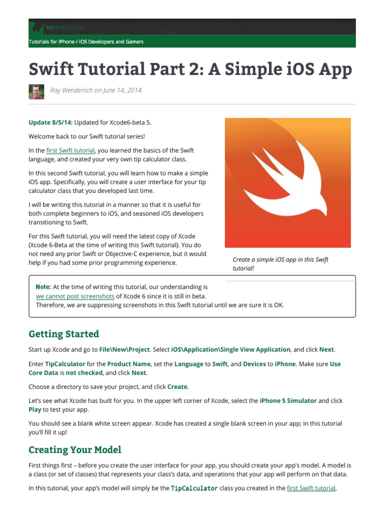Swift Tutorial Part 2 - A Simple IOS App - Ray Wenderlich | PDF | Swift (Programming Language ...