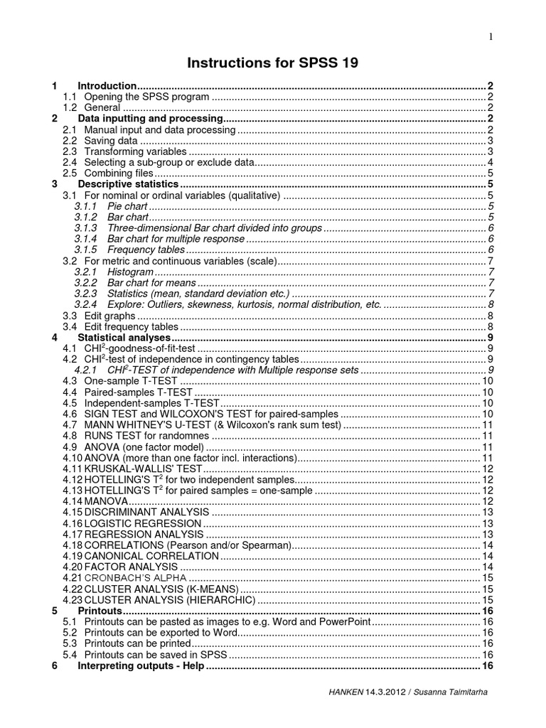 Instructions For S Pss 19 | PDF | Student's T Test | Spss