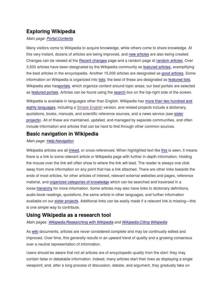 Exploring Wikipedia: Portal:Contents | PDF | Wikipedia | Hyperlink
