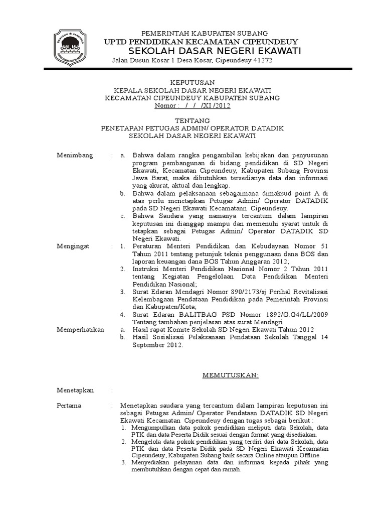 Contoh SK Operator | PDF