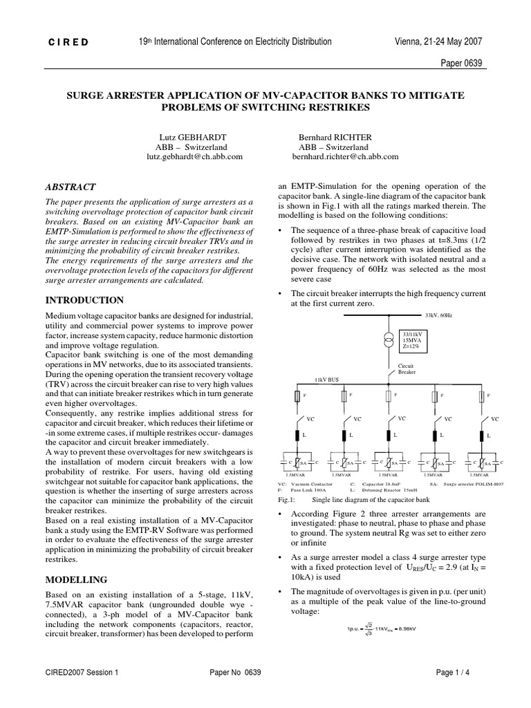 Surge Arrester Use in MV Capacitor Banks | PDF | Capacitor | Electrical ...