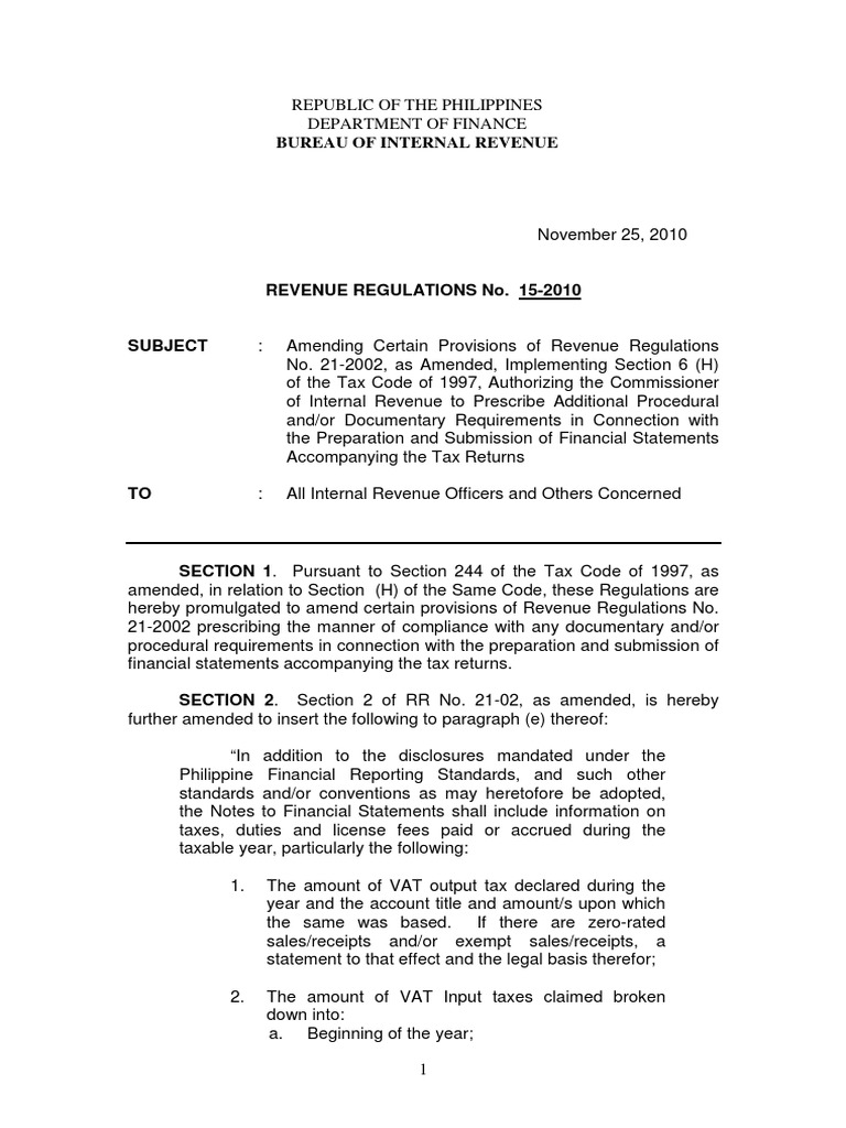 Bir RR 15-2010 | PDF | Taxes | Payments