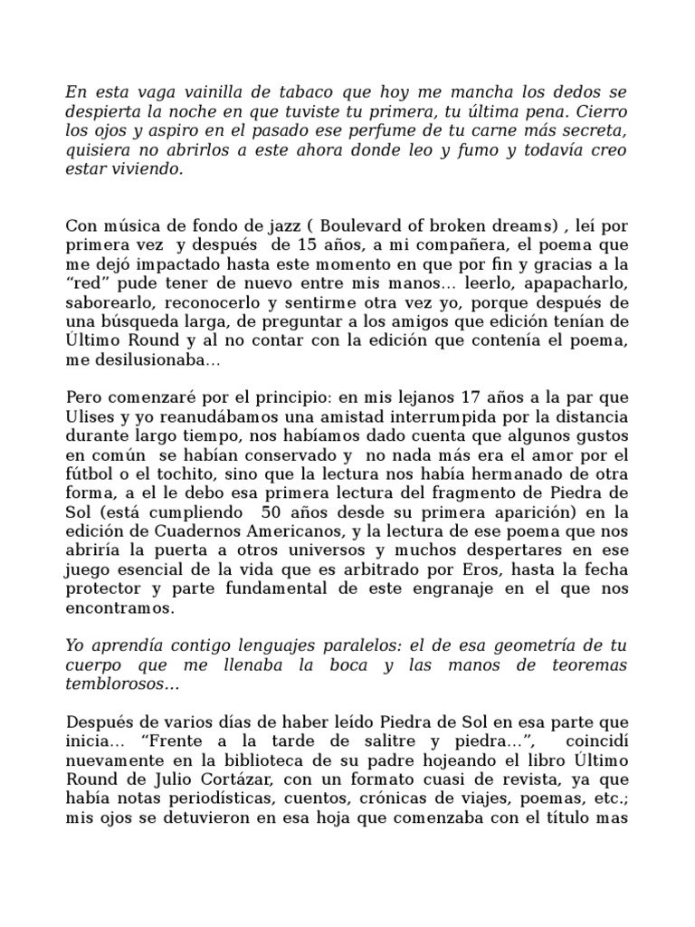 Sobre "Tu Mas Profunda Piel " y Rayuela | PDF | Erotismo | Amor