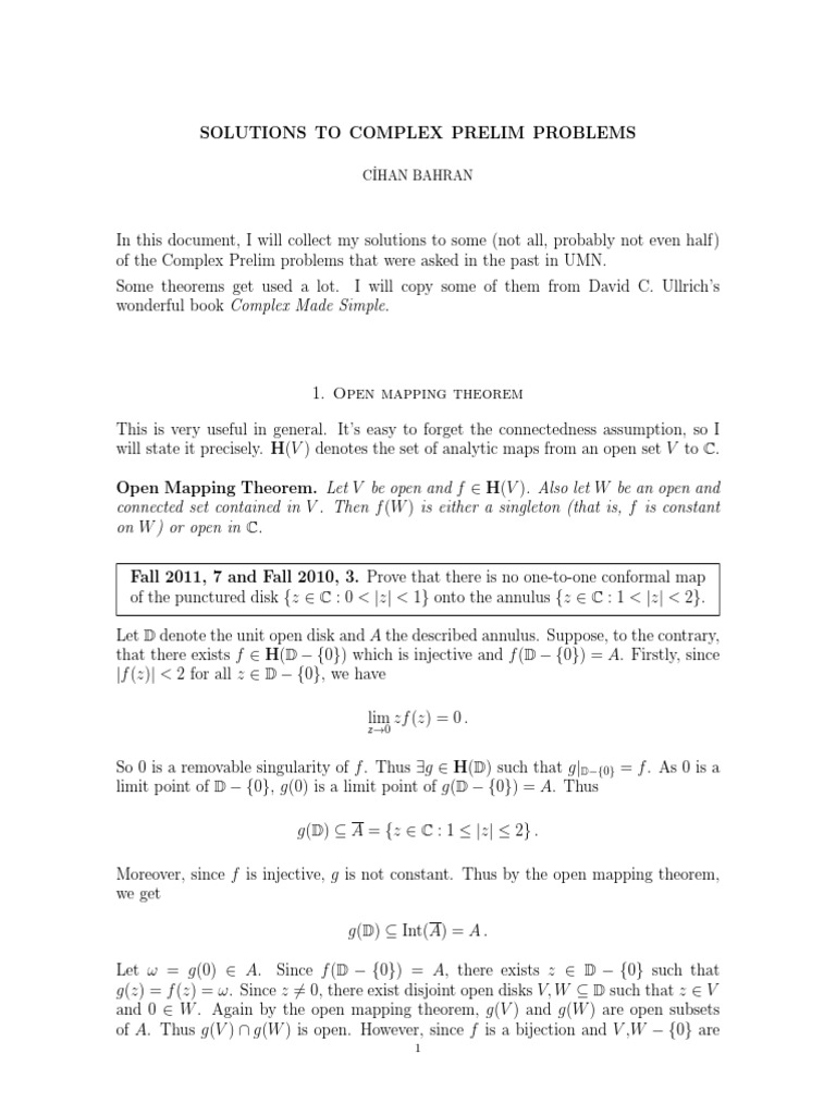 Complex Prelim Practice | PDF | Power Series | Holomorphic Function