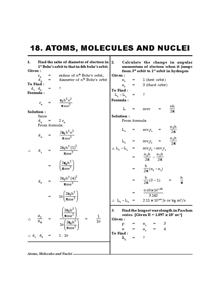 18 Atoms Molecules and Nuclei PDF | PDF | Electron | Hydrogen