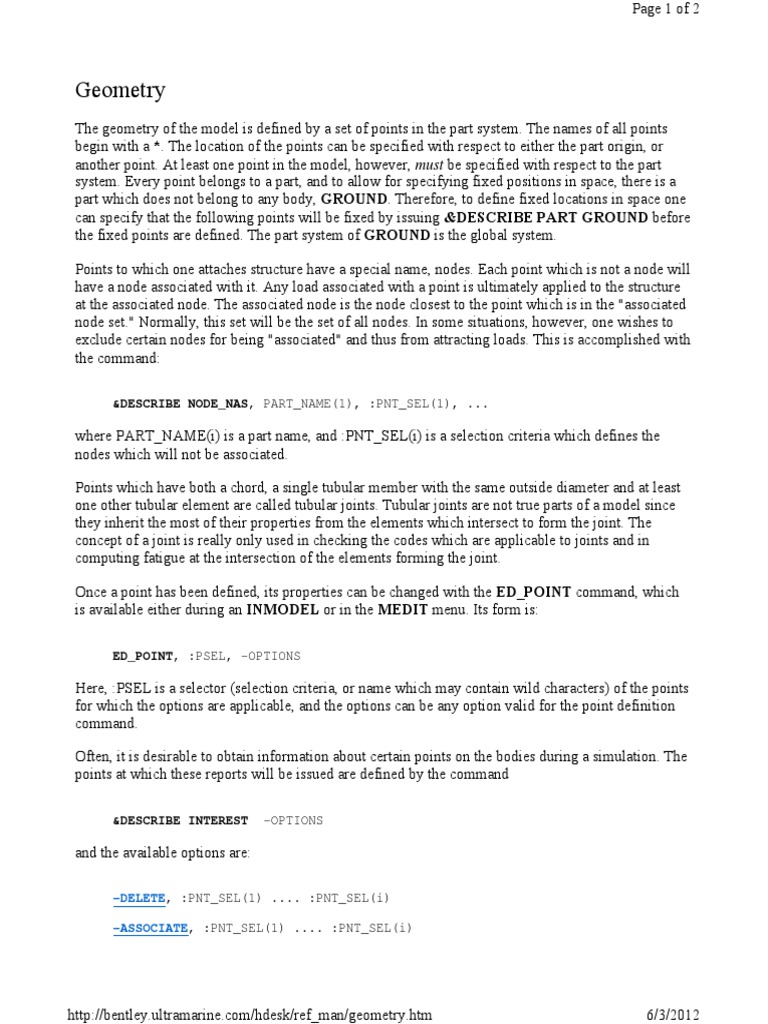 Geometry: &DESCRIBE NODE - NAS, PART - NAME (1) ,:PNT - SEL (1), .. | PDF | Areas Of Computer ...