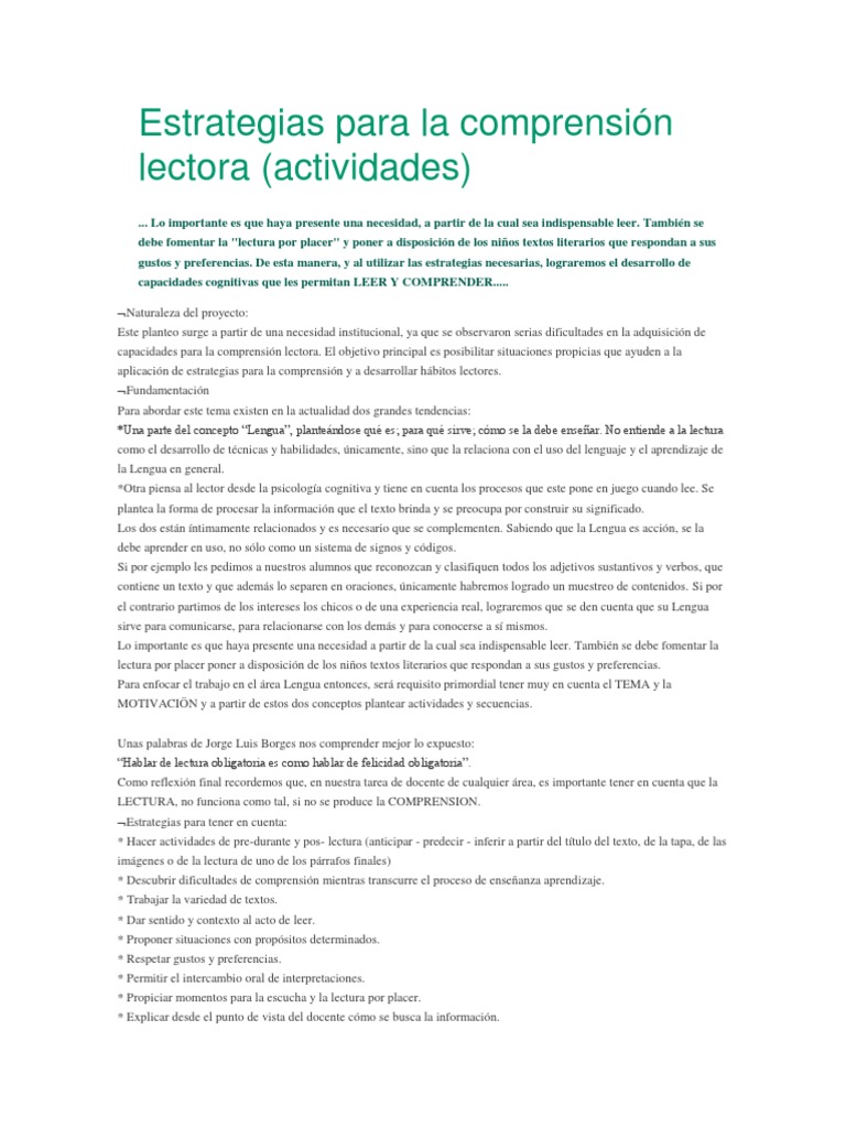 Estrategias para Mejorar la Comprensión Lectora | PDF | Lectura ...