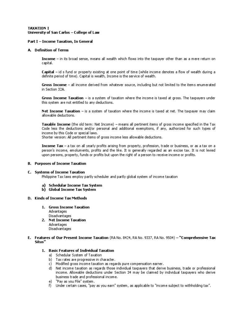 01 Taxation Law Outline | Download Free PDF | Taxation In The United ...