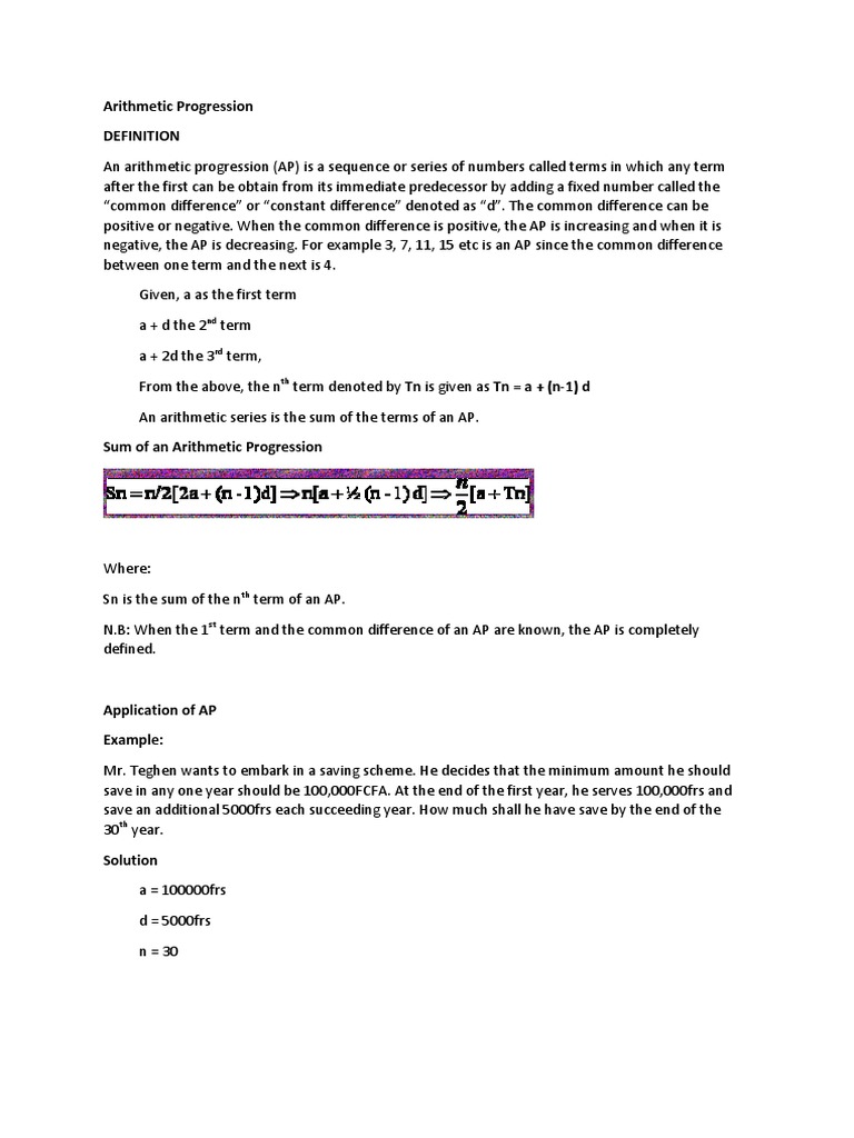 Arithmetic Progression | PDF | Summation | Mathematical Concepts