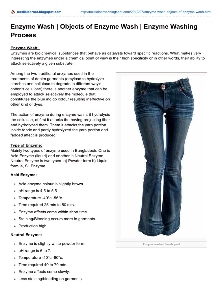 Enzyme Wash Process for Denim Garments | PDF | Hydrolysis | Enzyme