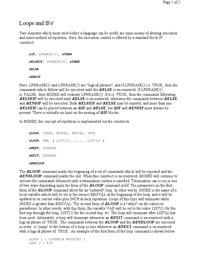 Loops and Ifs': &if, Lphrase (1), &then &elseif, Lphrase (2), &then &else &endif | PDF | Control ...