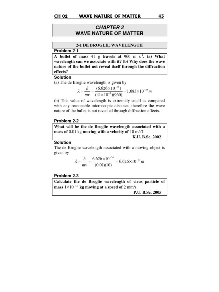 Wave Nature of Matter and De Broglie Wavelength | PDF | Electronvolt ...