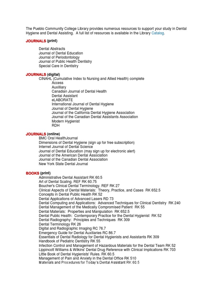 Resource Guides Dental Hygiene Dental Assisting | PDF | Dental ...