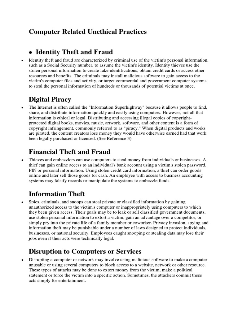 Computer Related Unethical Practices | PDF | Affirmative Action ...